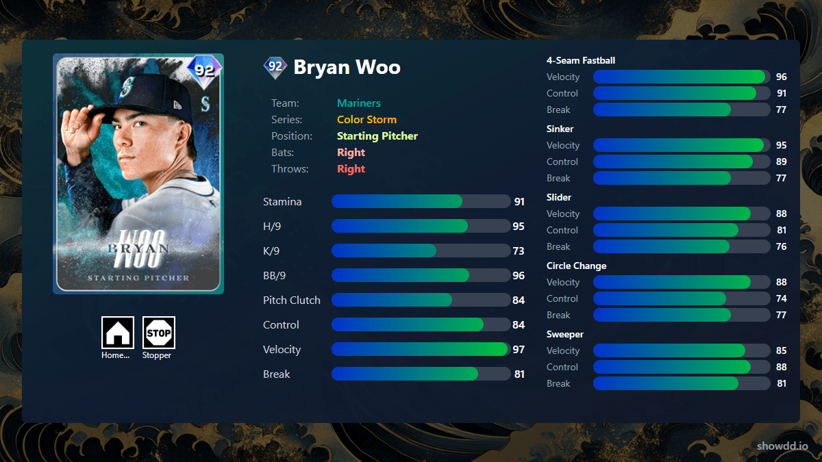 Bryan Woo, 92 Color Storm - MLB the Show 25